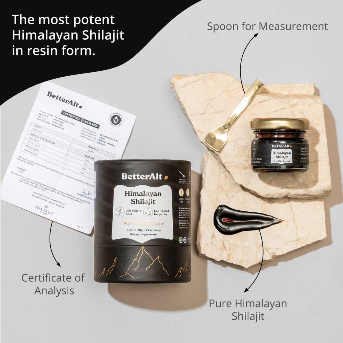 BETTER ALT® Shilajit Himalayan, rasina pura cu 75% acid fulvic, 30g ...