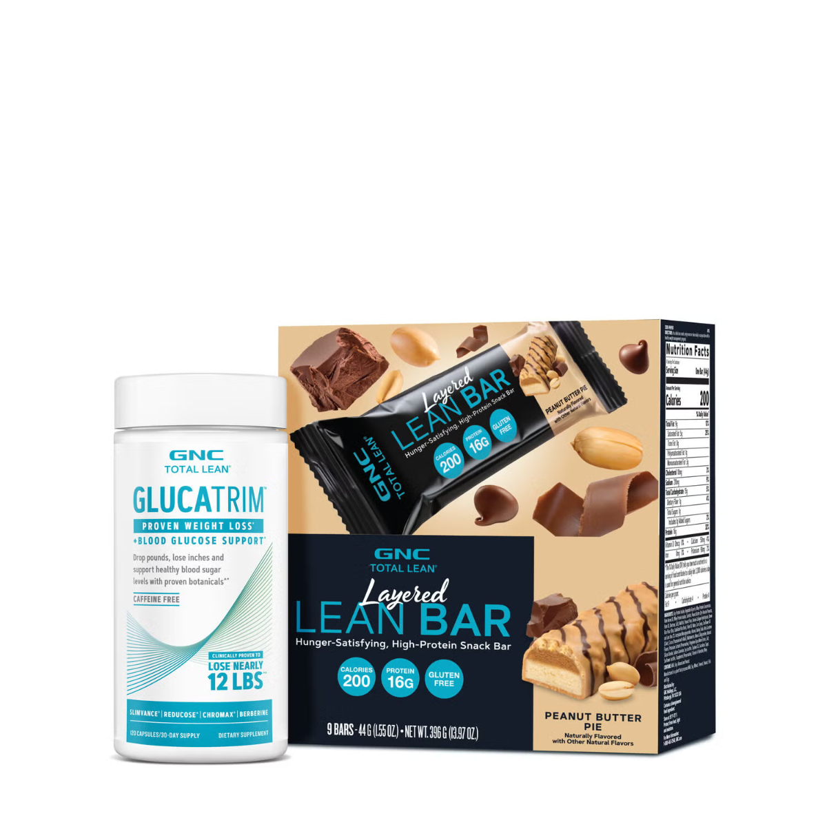 GNC Total Lean® GlucaTrim + Layered Lean Bar Bundle, Pachet pentru ...