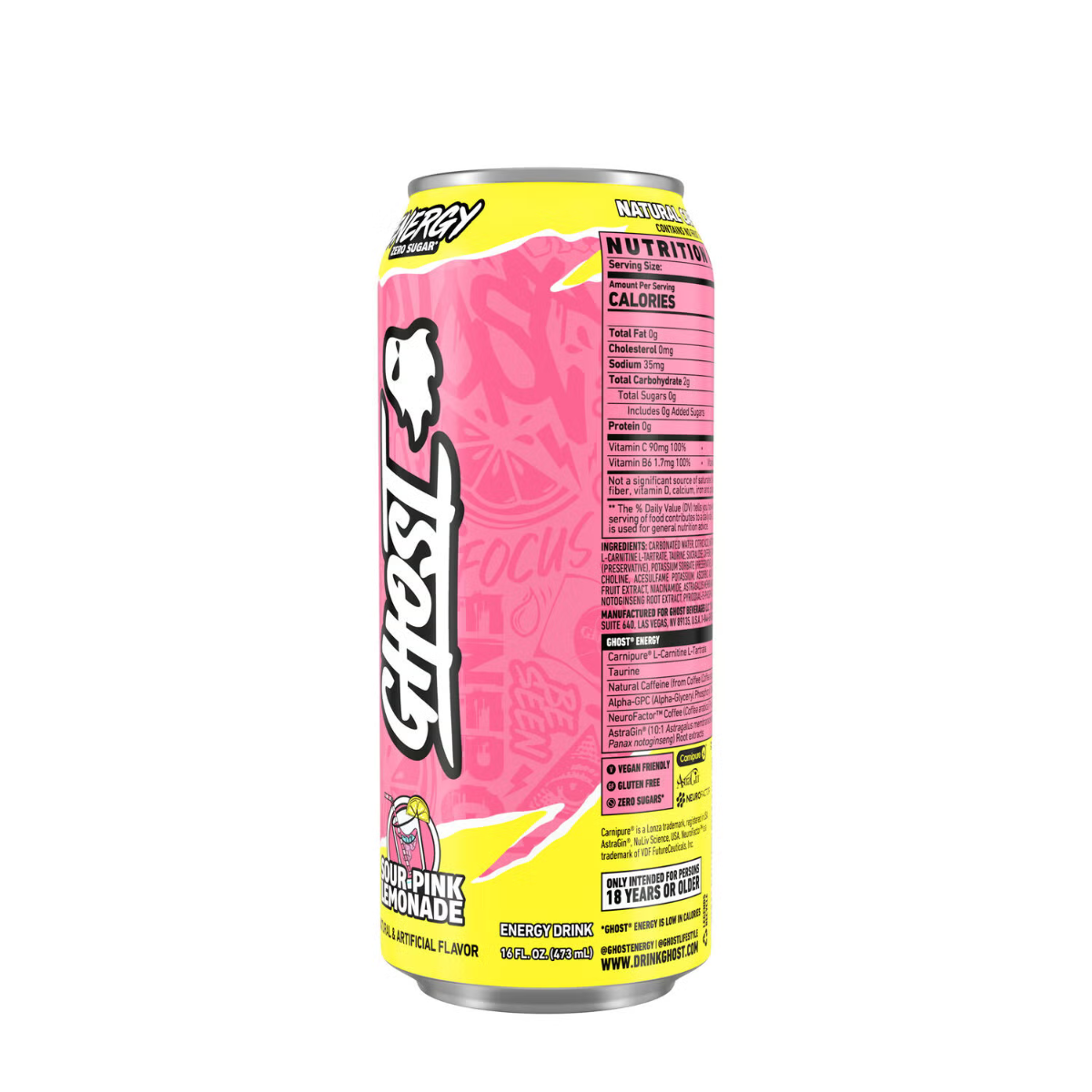 GHOST® Energy Drink with Sour Pink Lemonade flavor, Beverage lemonade ...