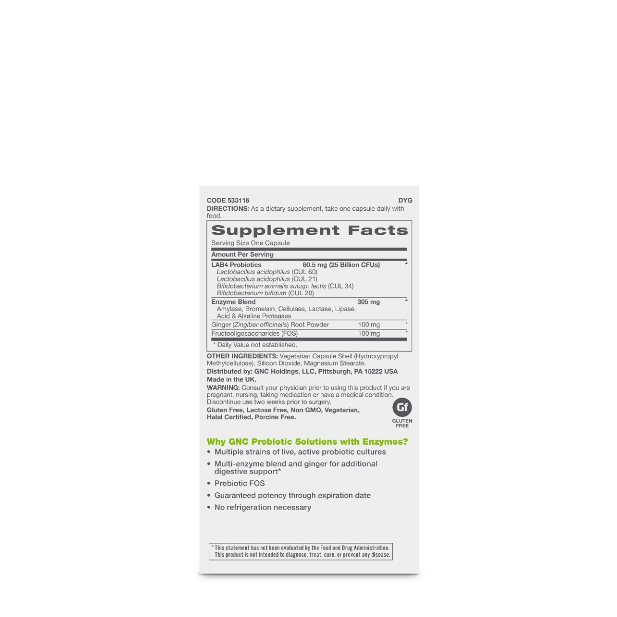 GNC Probiotic Solutions With Enzymes, Probiotic LAB4® Studiat Clinic ...