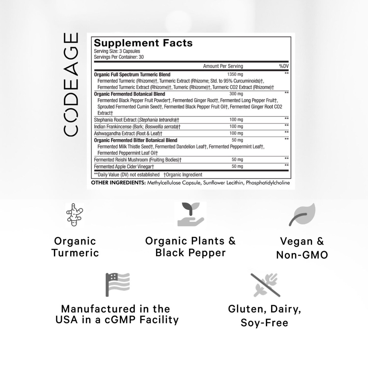 CodeAge Turmeric Lipozomal Fermentat + Piper negru, Curcumin si Ghimbir ...