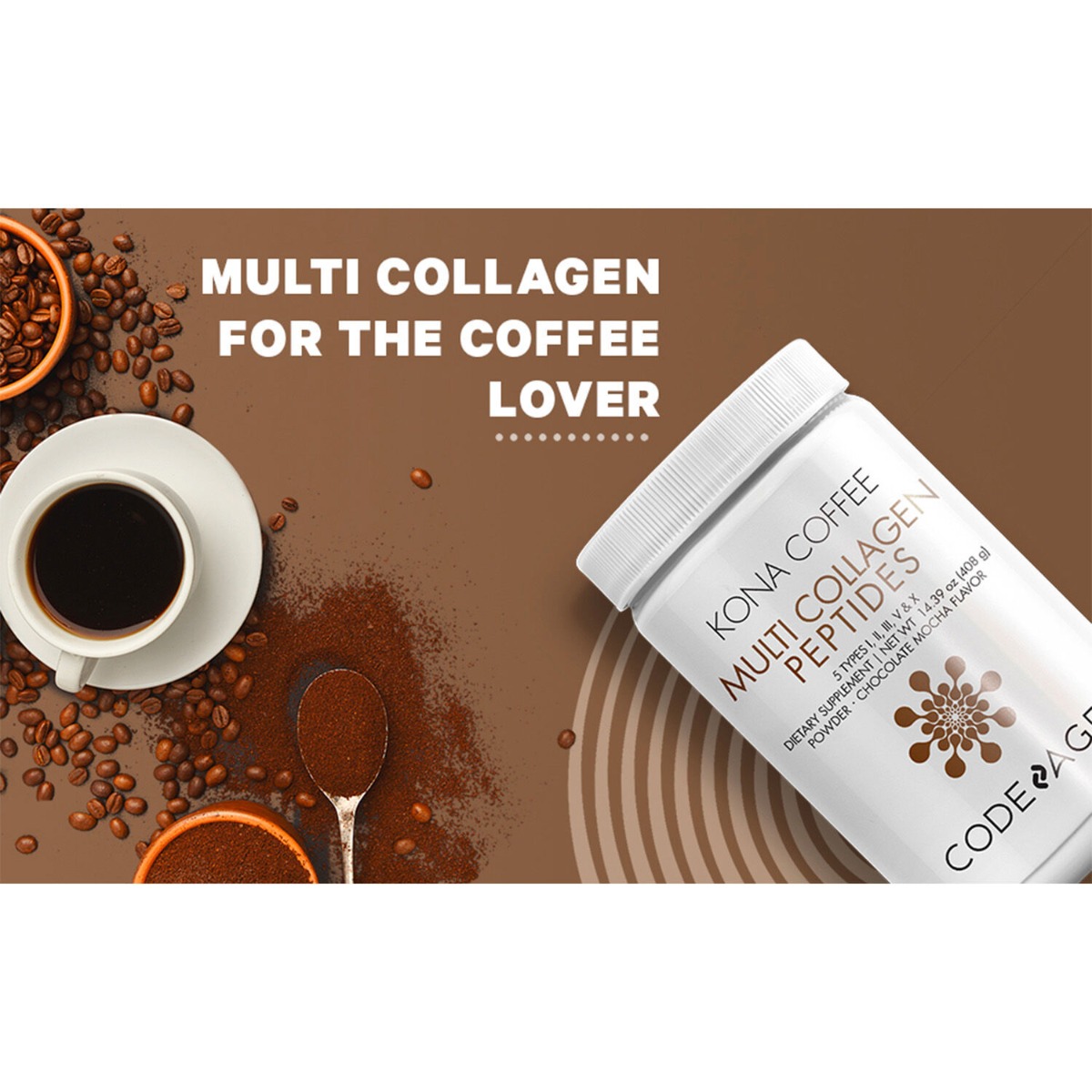 CodeAge Kona Coffee Multi Collagen - 5 Types Collagen Peptides, Colagen ...