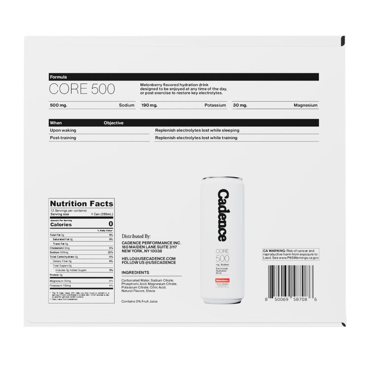 Cadence Core Electrolyte Hydration Drink with melonberry flavor, 355 ml ...