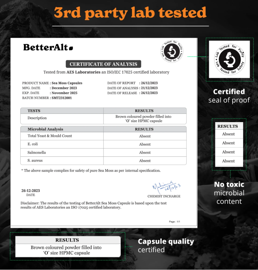 BETTER ALT® Shilajit Sea Moss, Shilajit Formula with Sea Moss, Ashwagandha and Tongkat Ali, 120 ...