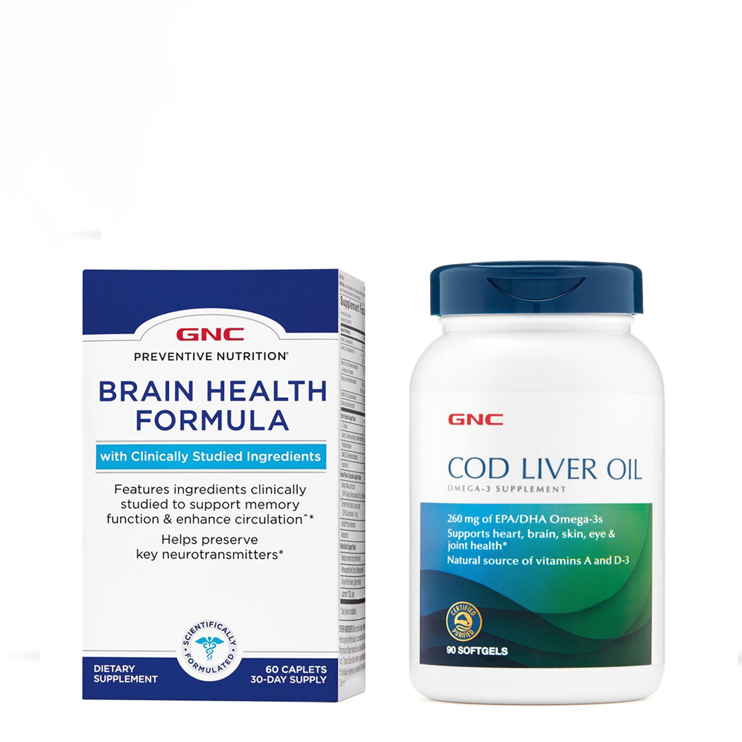 GNC Preventive Nutrition® Brain Health Formula + Cod Liver Oil, Pachet ...